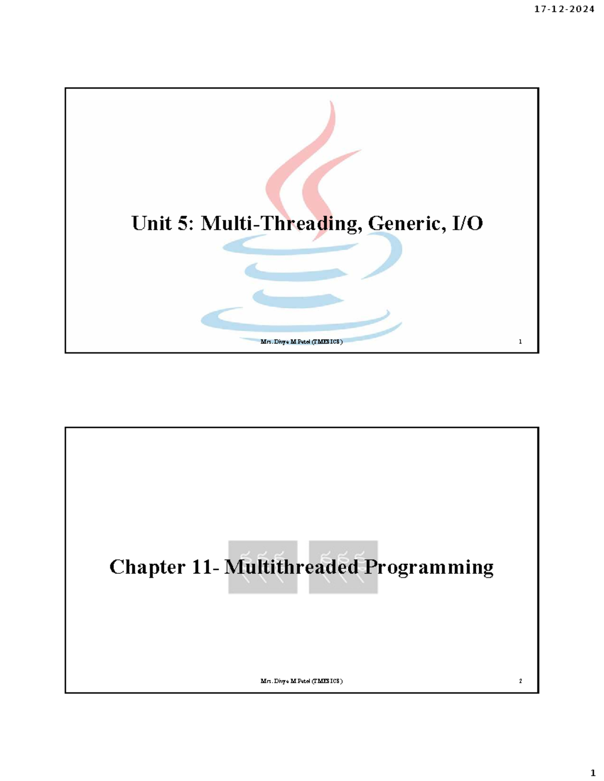 Unit 5: Multithreaded Programming Concepts (OOPJ) - Studocu