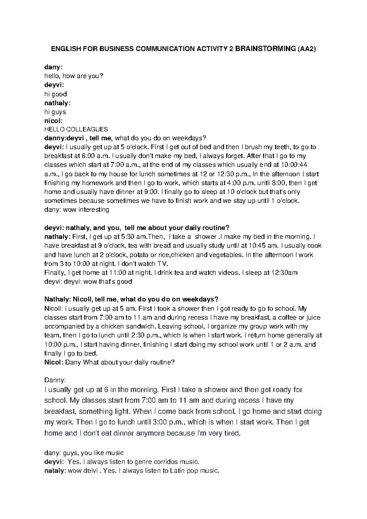 Activity 2: Brainstorming for English for Business Communication - Studocu