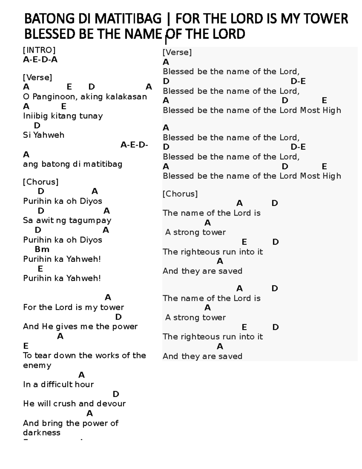 Batong DI Matitibag FOR THE LORD IS MY Tower Blessed BE THE NAME OF THE ...