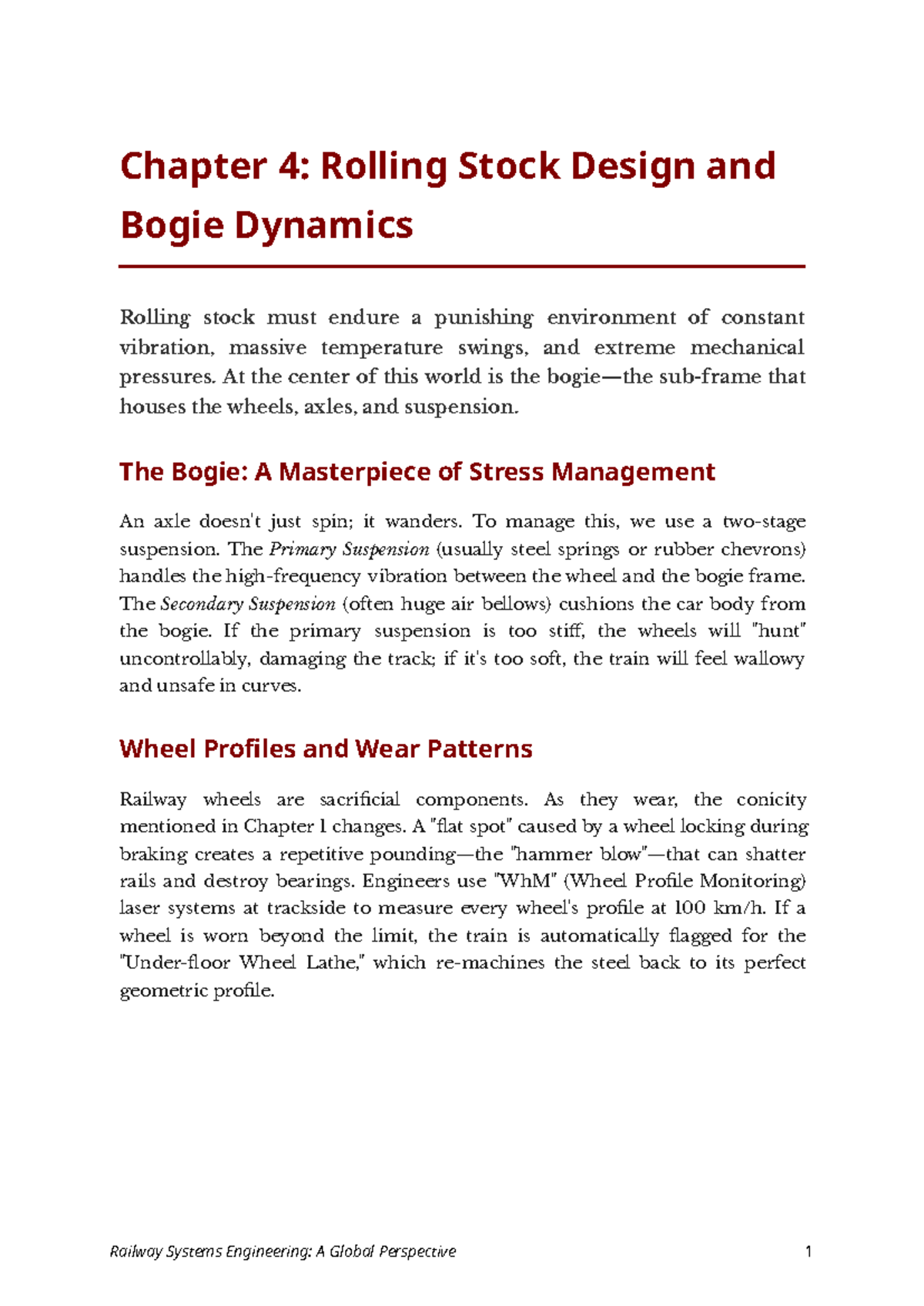 Chapter 4: Rolling Stock Design & Bogie Dynamics Insights - Studocu