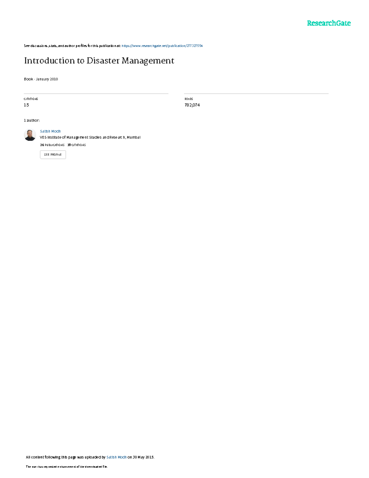 Disaster Management (DM-101) Chapter 1: Nature, Humanity & Development ...