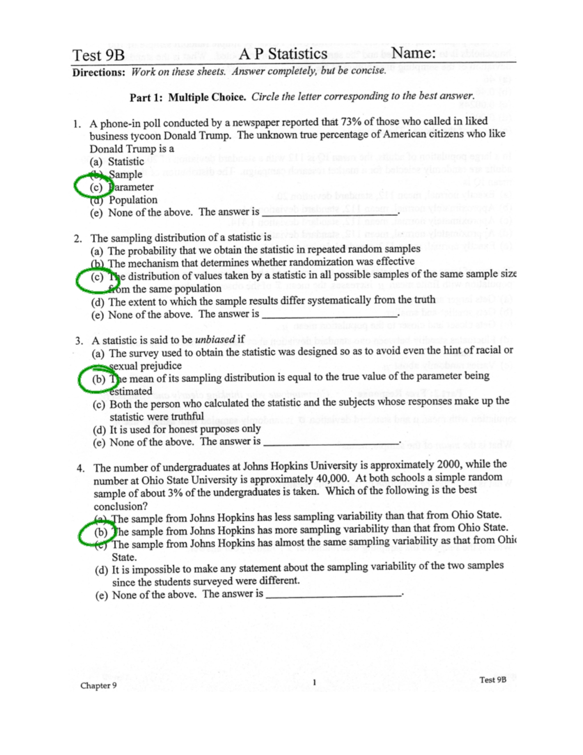 Ch 9B AP Stats - Concise Test Questions & Answers Guide - Studocu