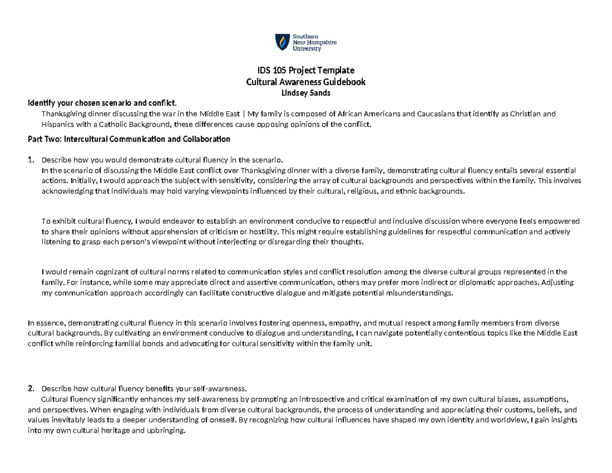 IDS 105 Project Draft: Enhancing Cultural Fluency Through Dialogue ...