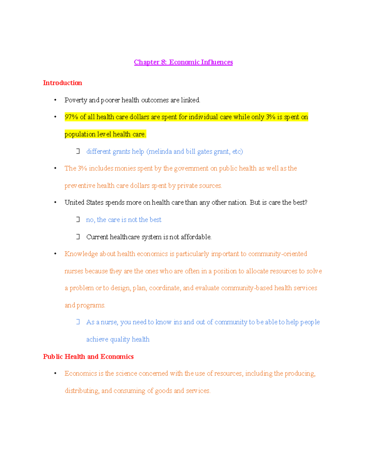 Chapter 8: Economic Impacts on Health Care and Public Policy - Studocu