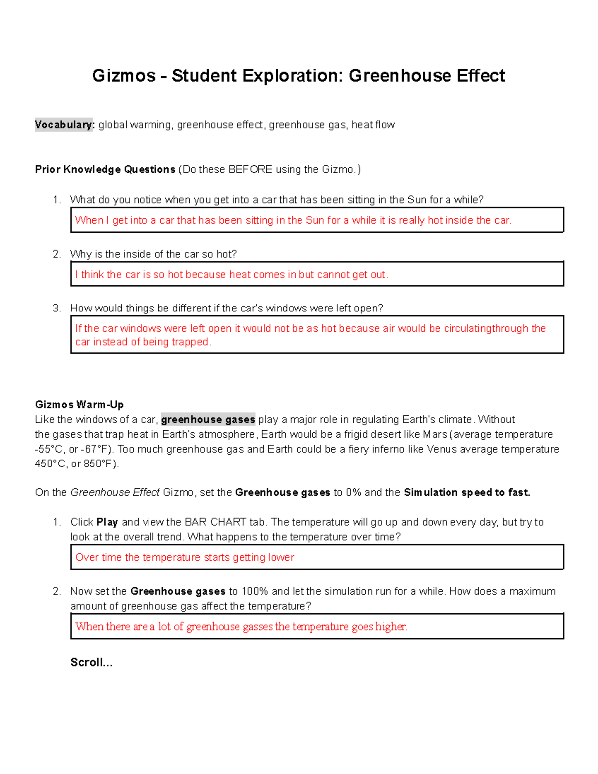 Gizmos #090 - Exploring the Greenhouse Effect: Student Activity Guide ...