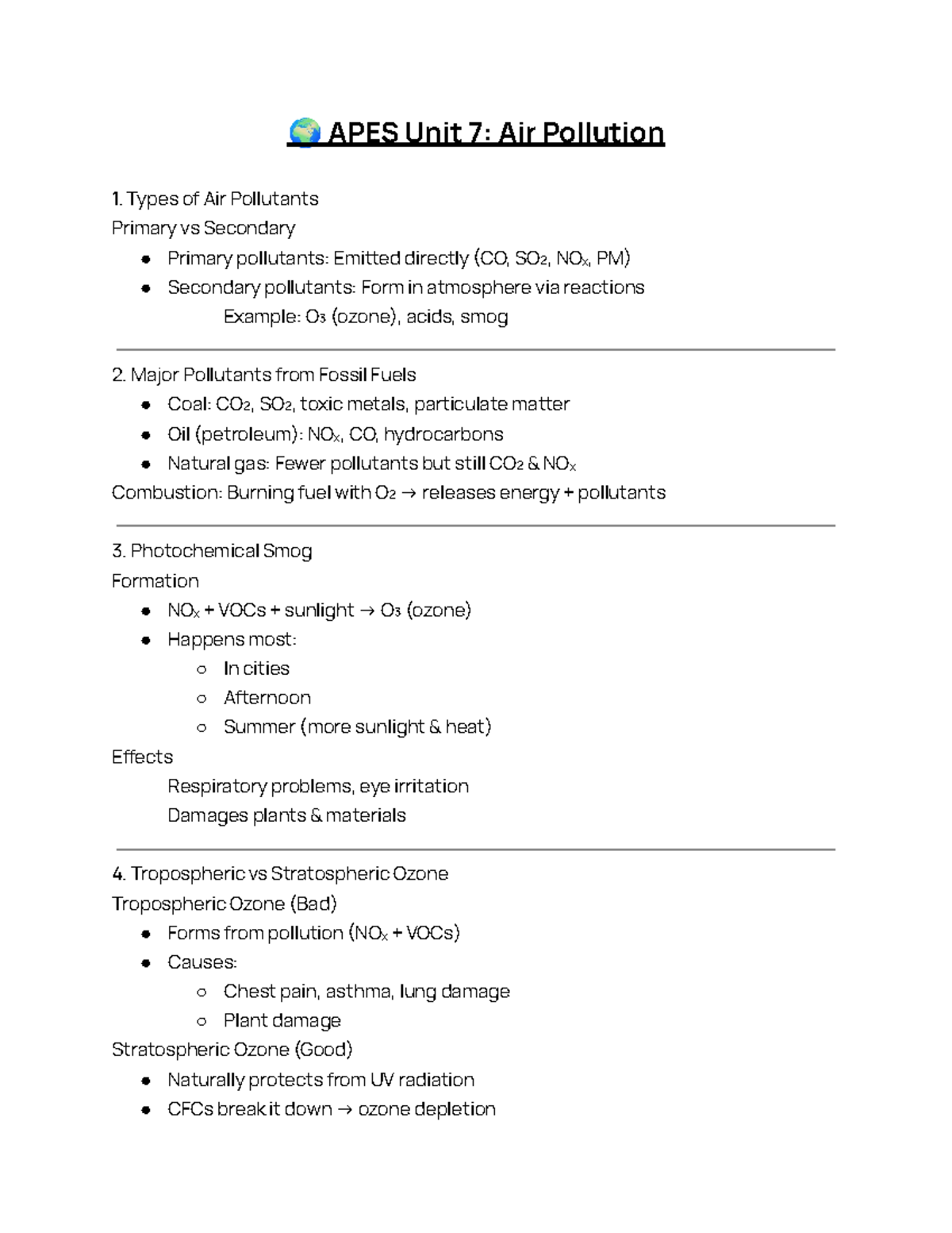 APES Unit 7 Study Guide: Understanding Air Pollution Types and Effects ...