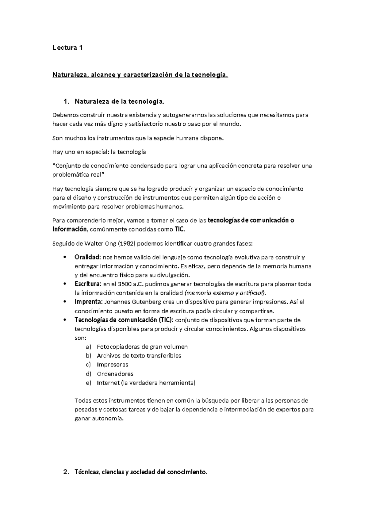 La tecnologia y la sociedad - Lectura 1 Naturaleza, alcance y ...
