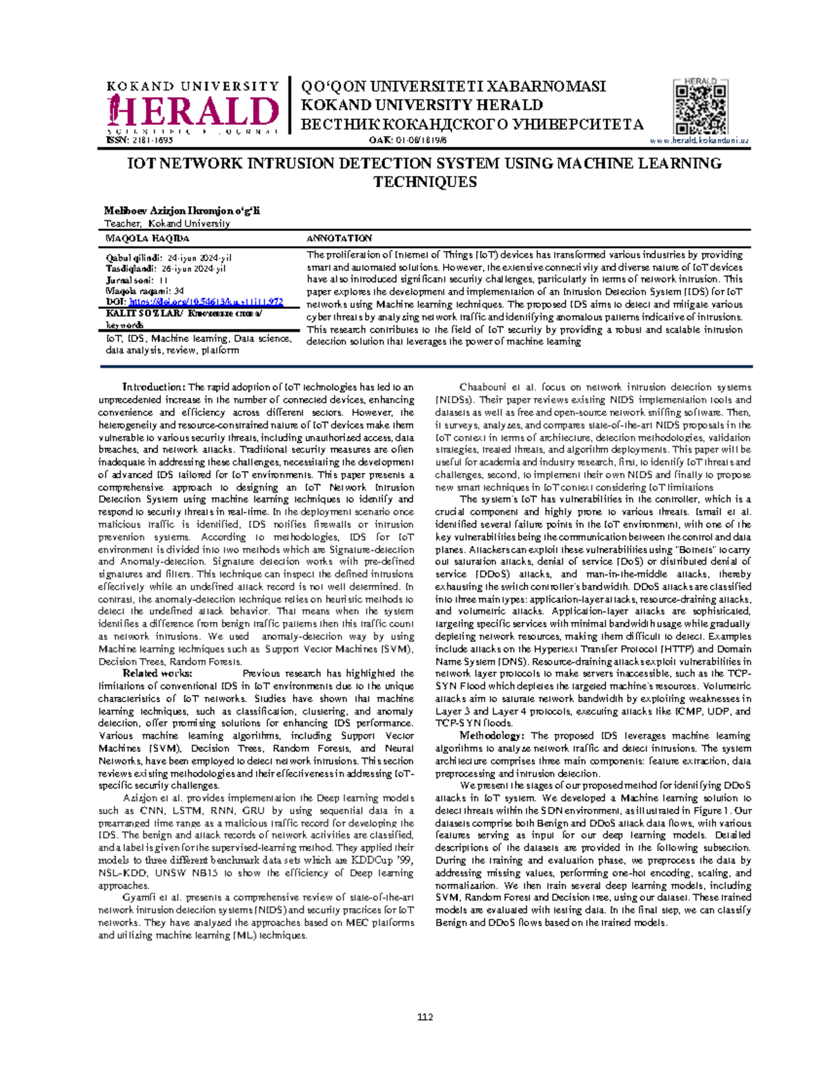 IOT Network Intrusion Detection System Using ML Techniques - Research ...