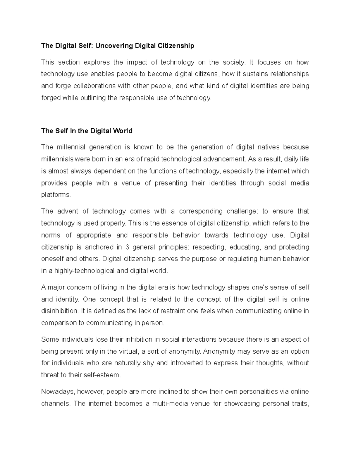 The Digital Self Uncovering Digital Citizenship - It focuses on how ...