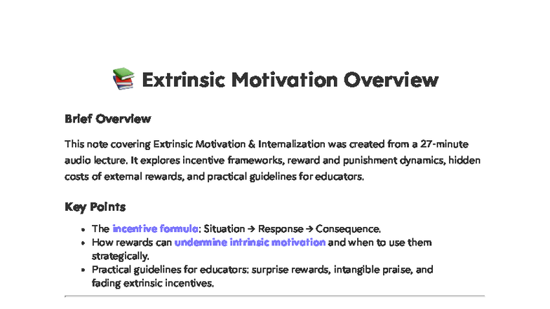 Extrinsic Motivation & Internalization (Chapter 6): Insights for ...
