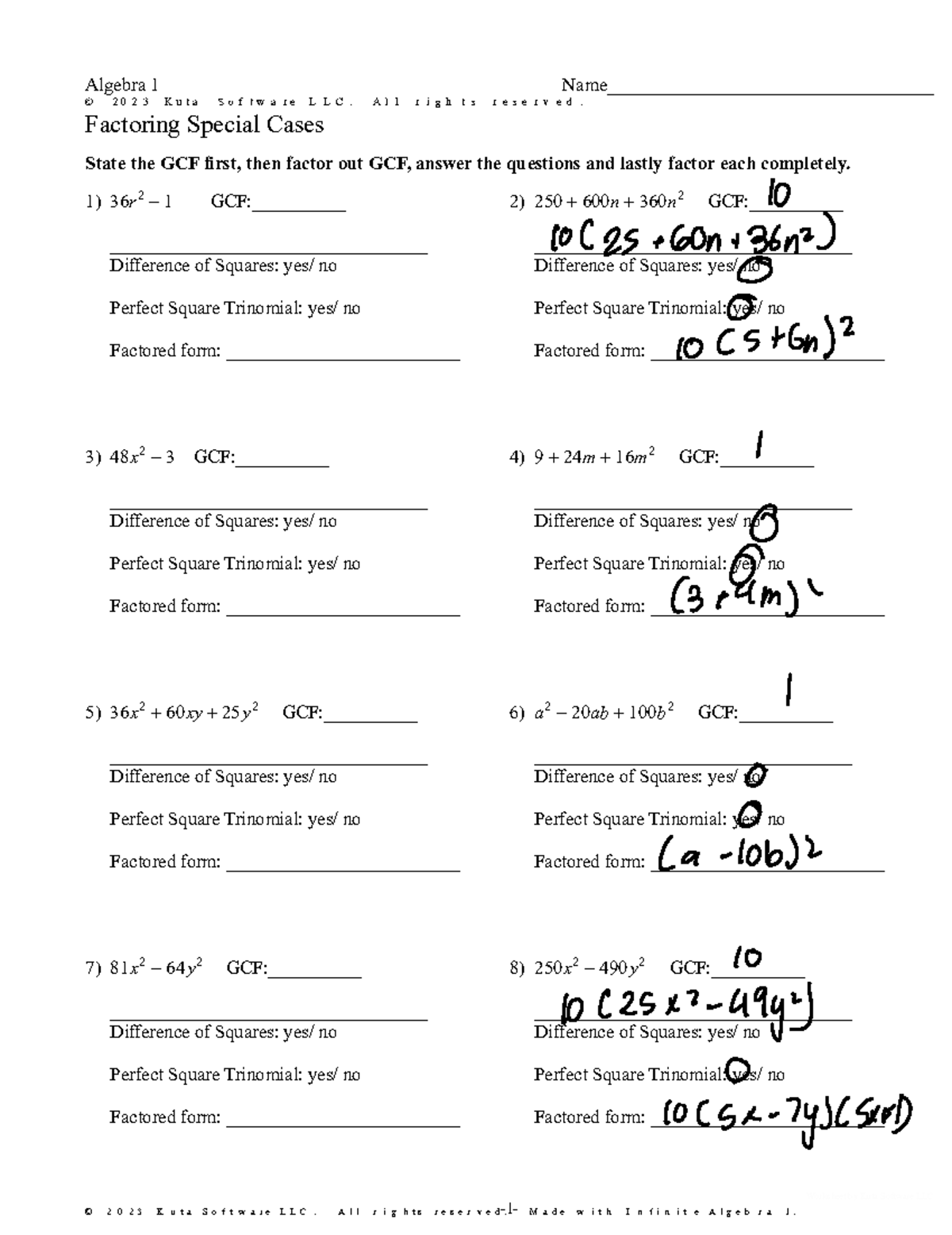 CW- Factoring and Special Cases: GCF and Special Forms - Studocu