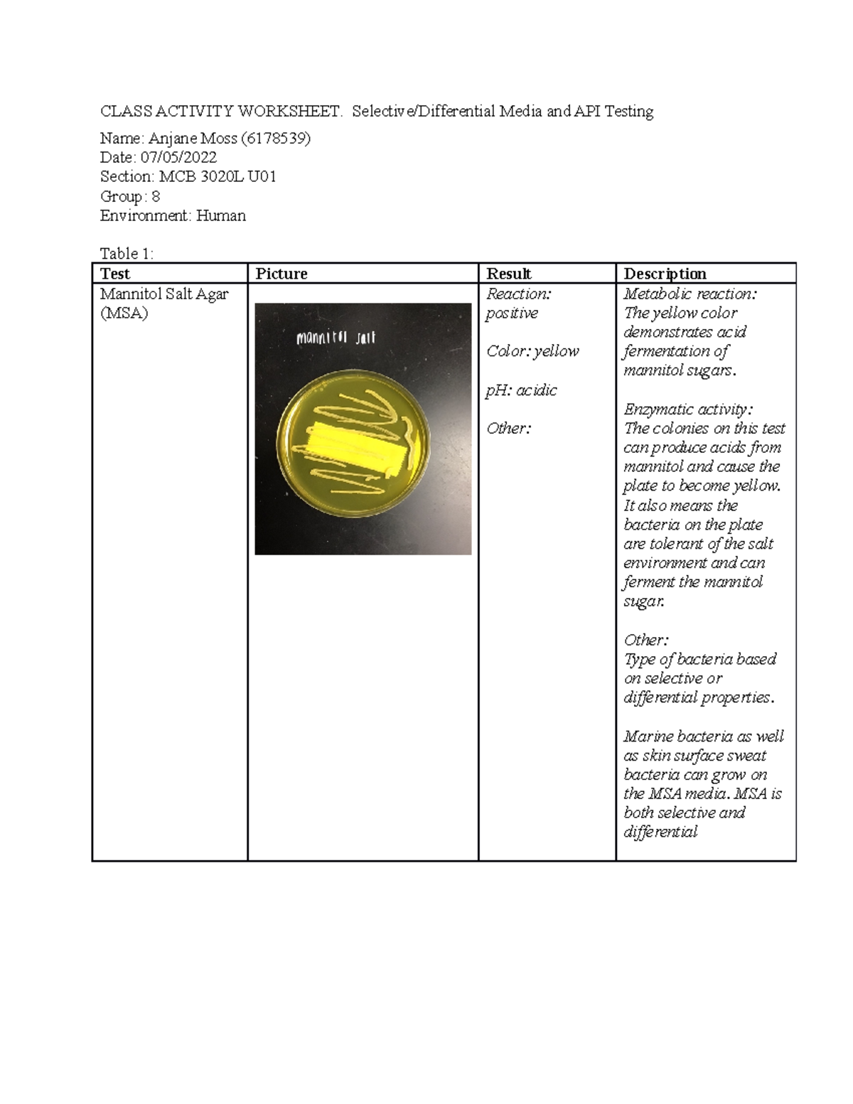 Class Activity 6 - CLASS ACTIVITY WORKSHEET. Selective/Differential ...
