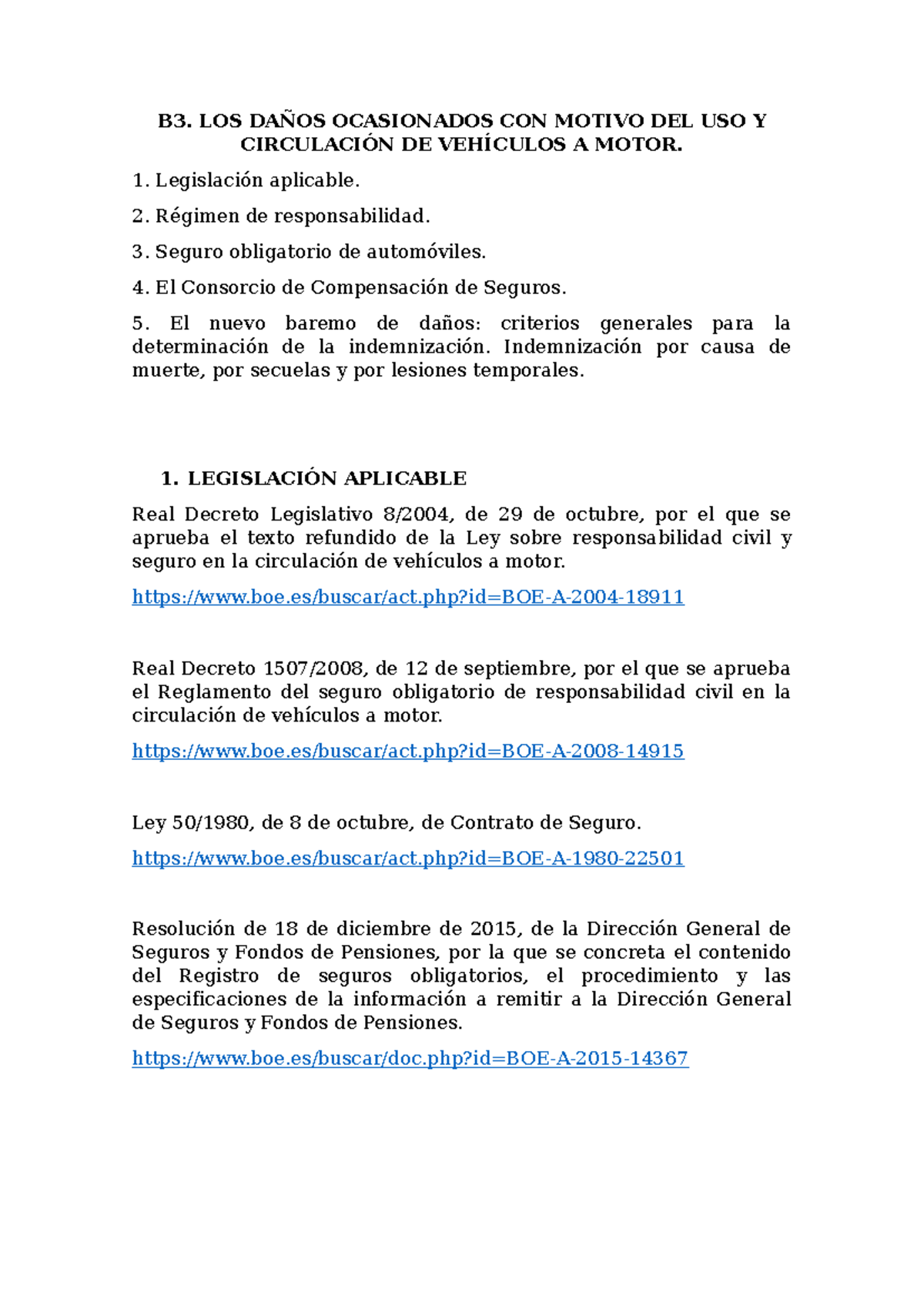 Apuntes sobre Responsabilidad y Seguro en Vehículos a Motor - Studocu