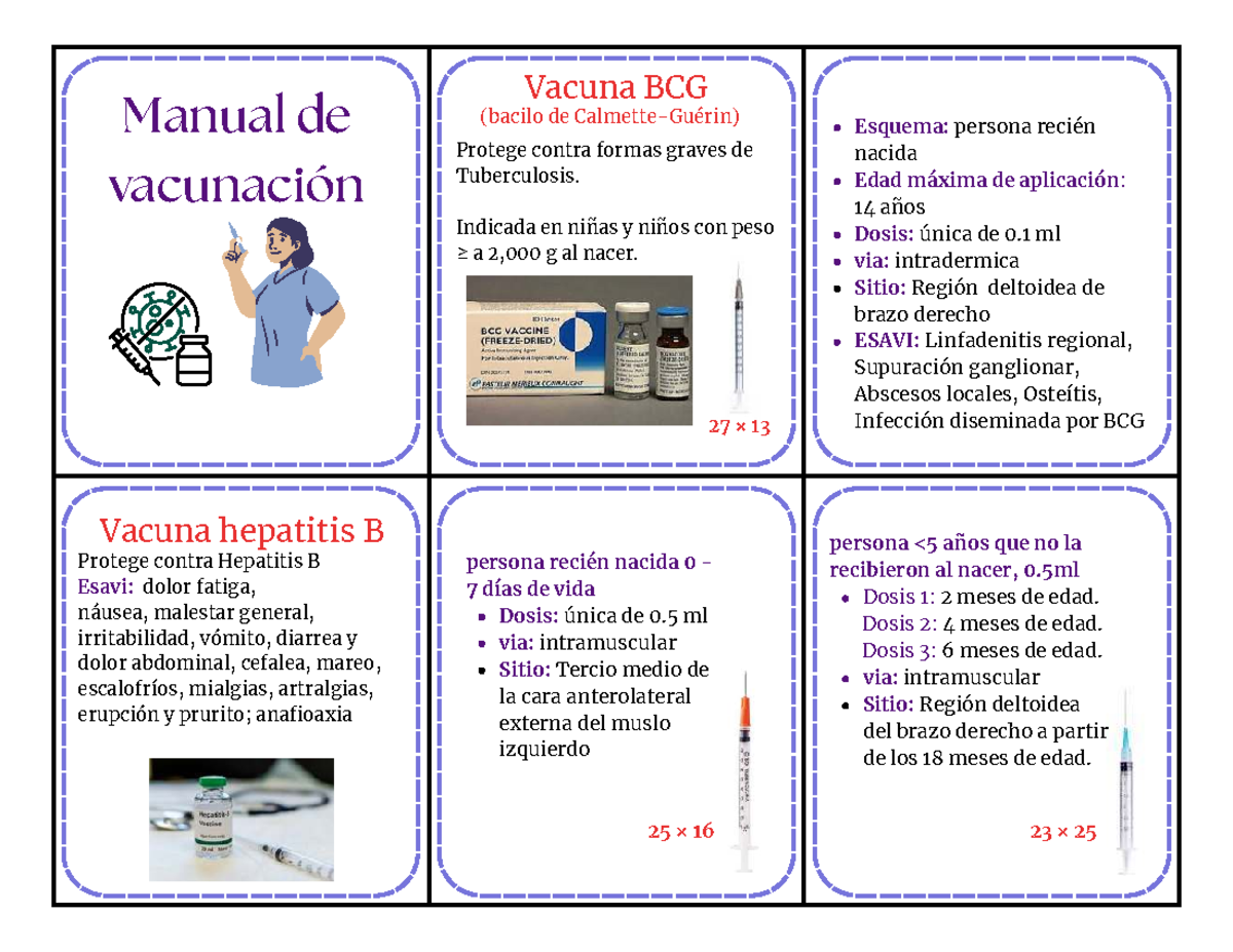 Manual de Vacunación: Esquemas y Efectos Adversos (27 13, 22 32) - Studocu