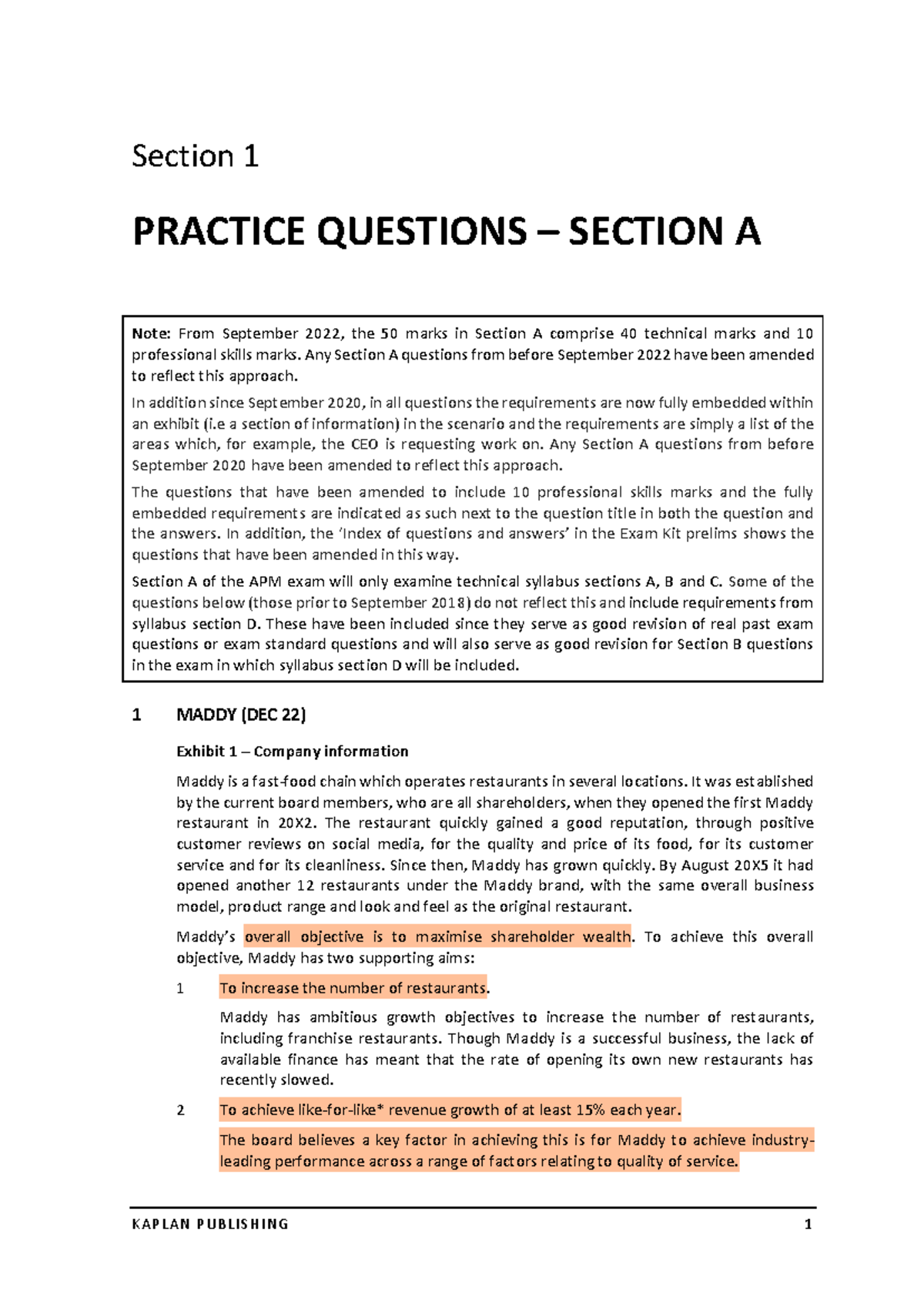 APM Exam Kit: Practice Questions for Maddy (Section 1) - Studocu