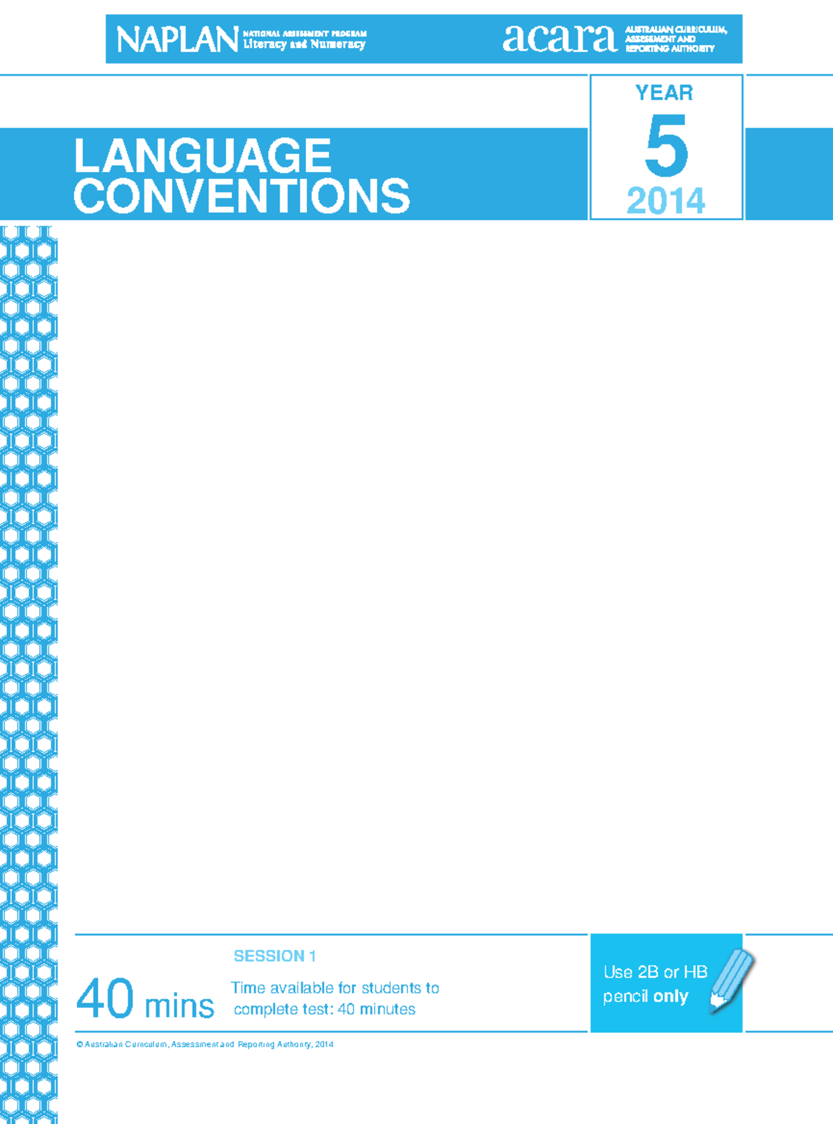 YEAR 5 LANGUAGE CONVENTIONS NAPLAN 2014 FINAL TEST - Studocu