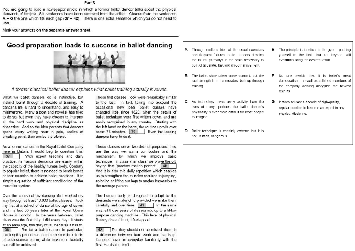 Reading Practice - PART 6 - Gapped Text Analysis - Studocu
