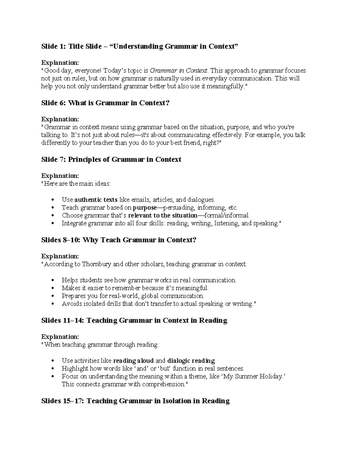 Grammar in Context: Effective Teaching Strategies and Principles - Studocu