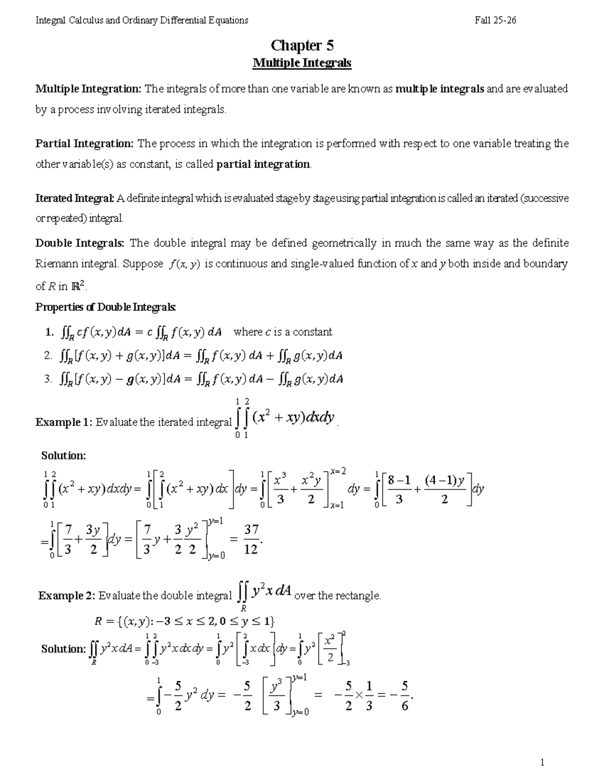 Math2 Final Exam Fall 25-26: Multiple Integrals and Differential ...