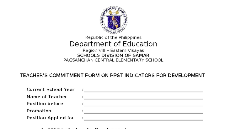 PPST Commitment Form for Teacher Development - SY 2023-2024 - Studocu