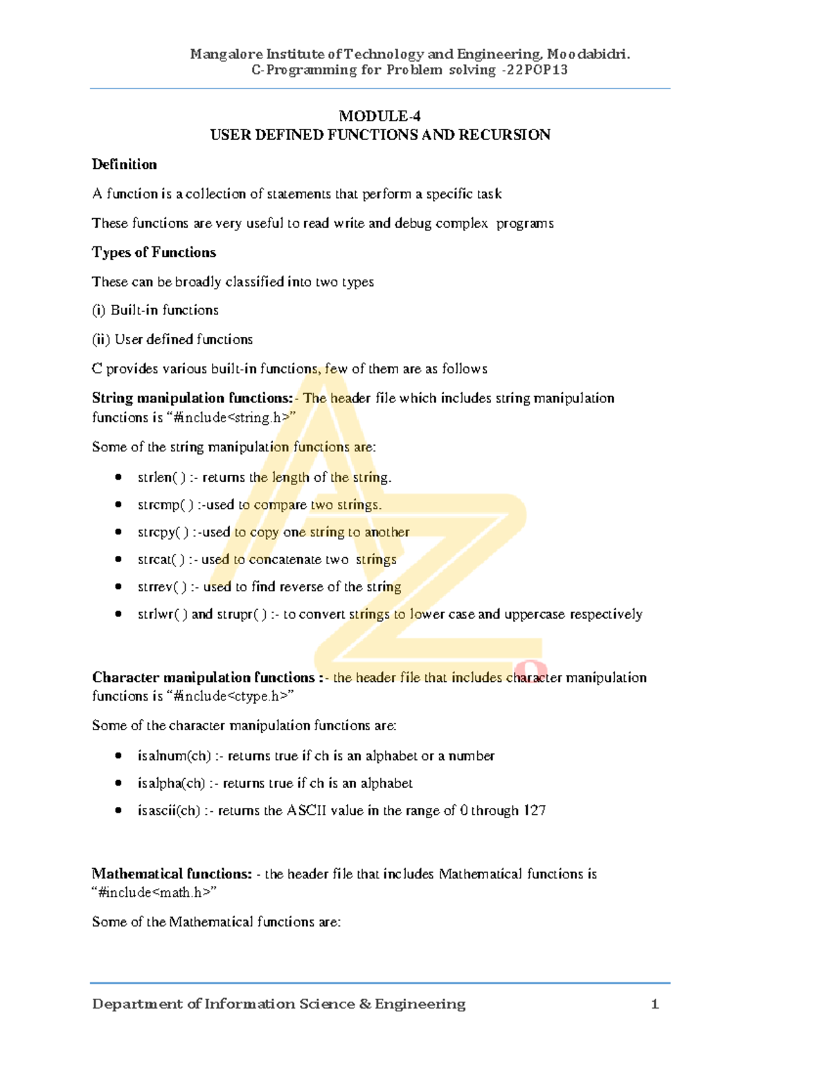 User Defined Functions and Recursion in C Programming (BPops 103 Mod4 ...