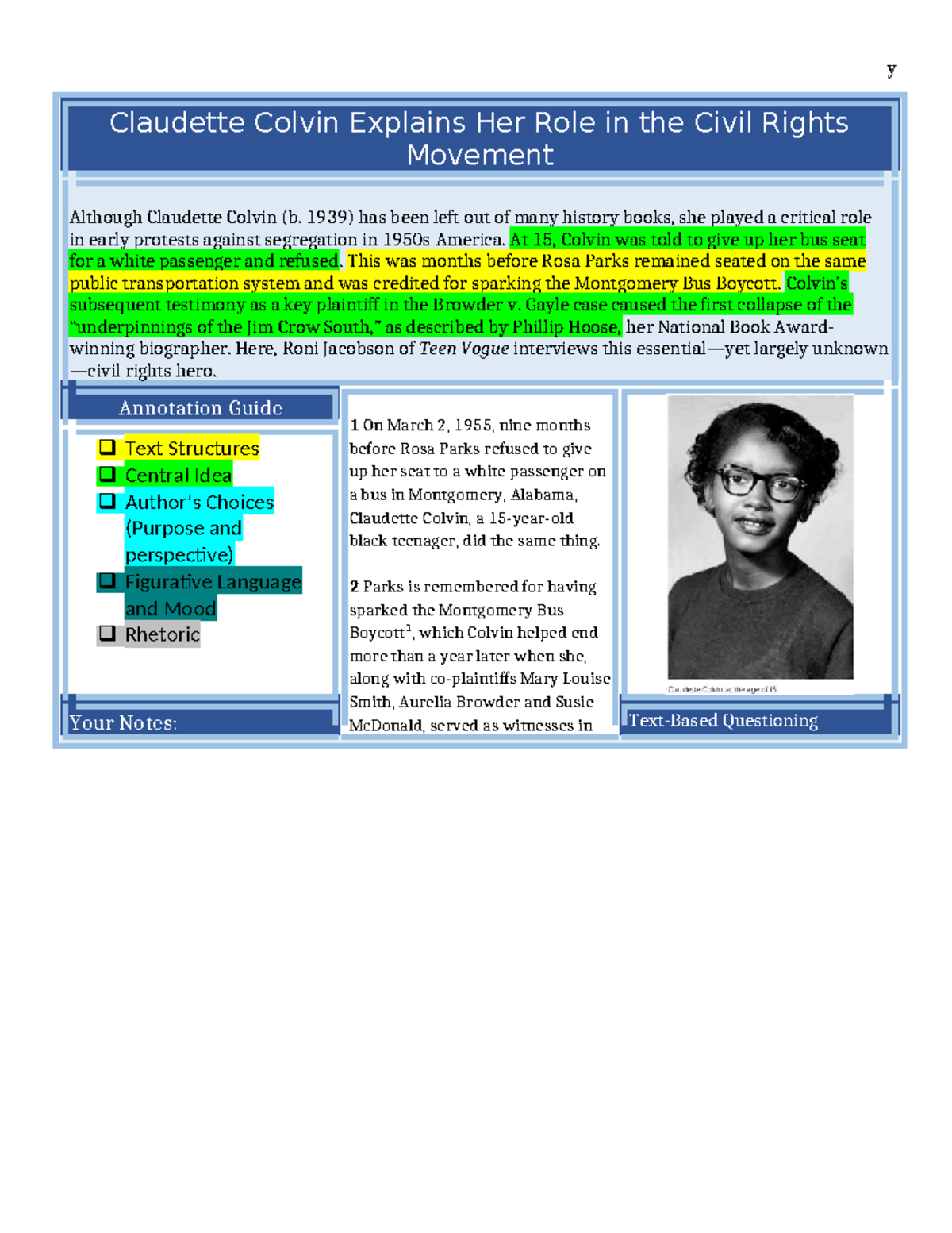 Claudette Colvin: The Unsung Hero of the Civil Rights Movement - Studocu