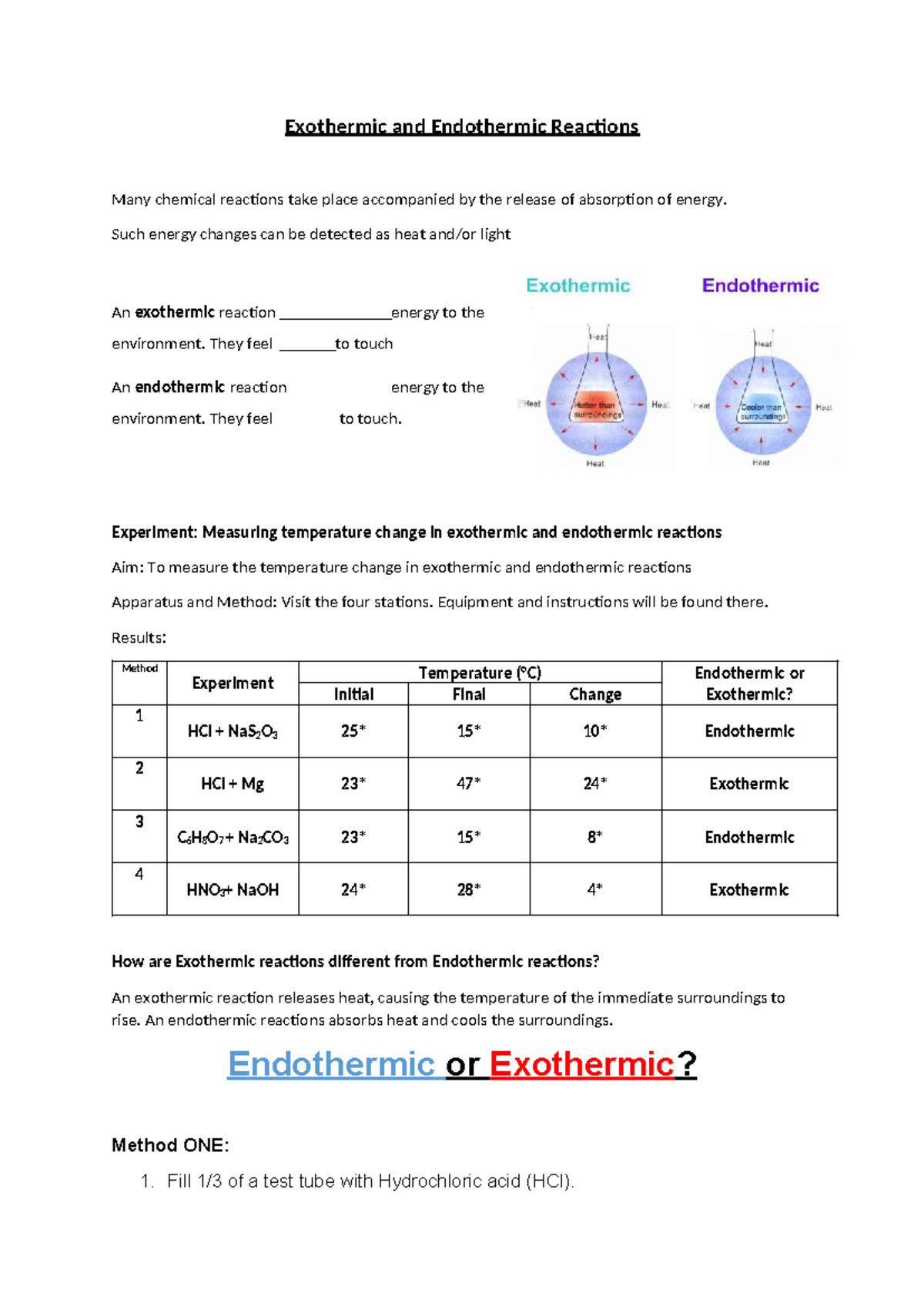 018c Exothermic vs Endothermic Reactions Worksheet - Studocu