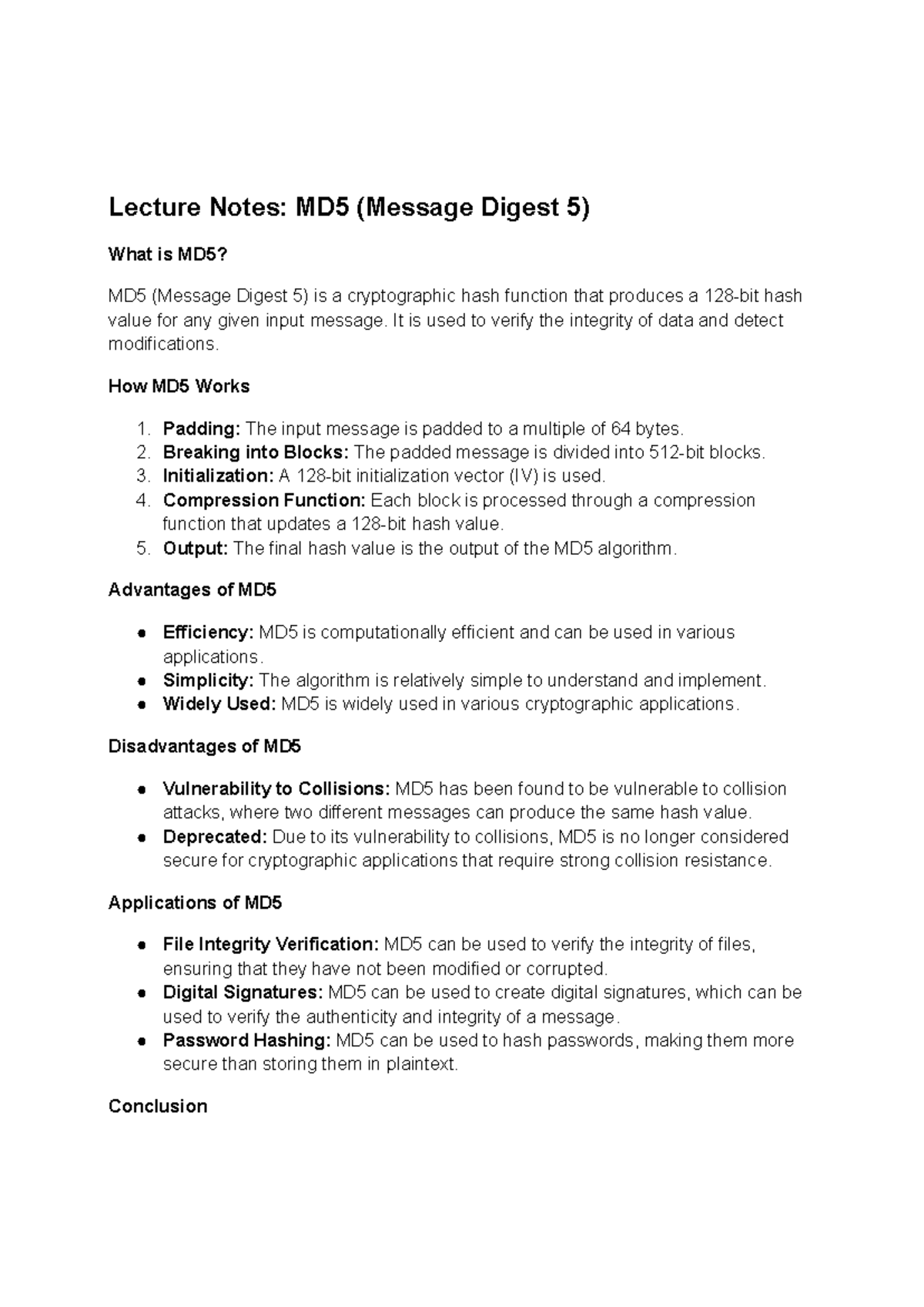Lecture Notes on MD5 Hash Function: Overview, Strengths & Weaknesses ...
