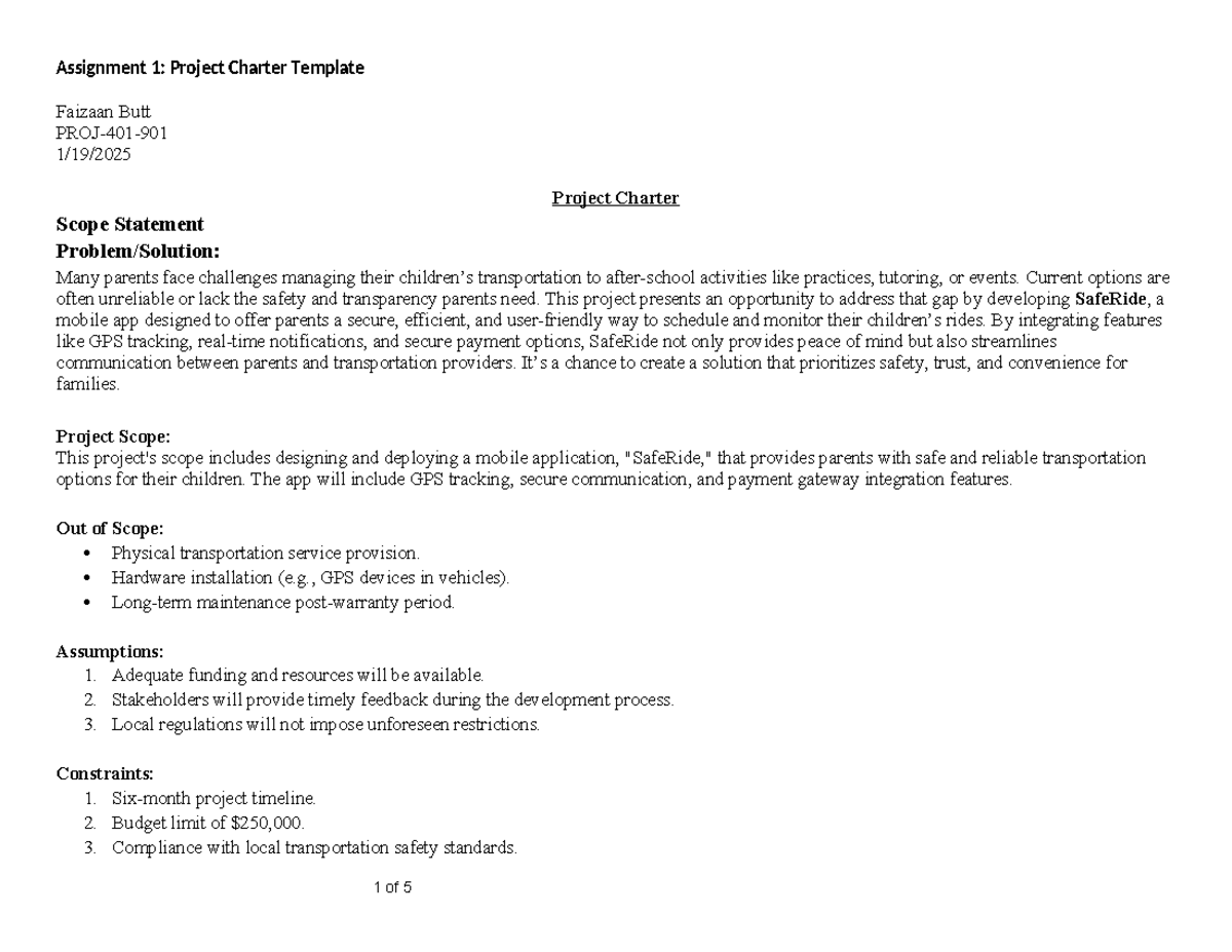 Assignment 1 Unit 1 - assigment - Faizaan Butt PROJ-401- 1/19/ Project ...