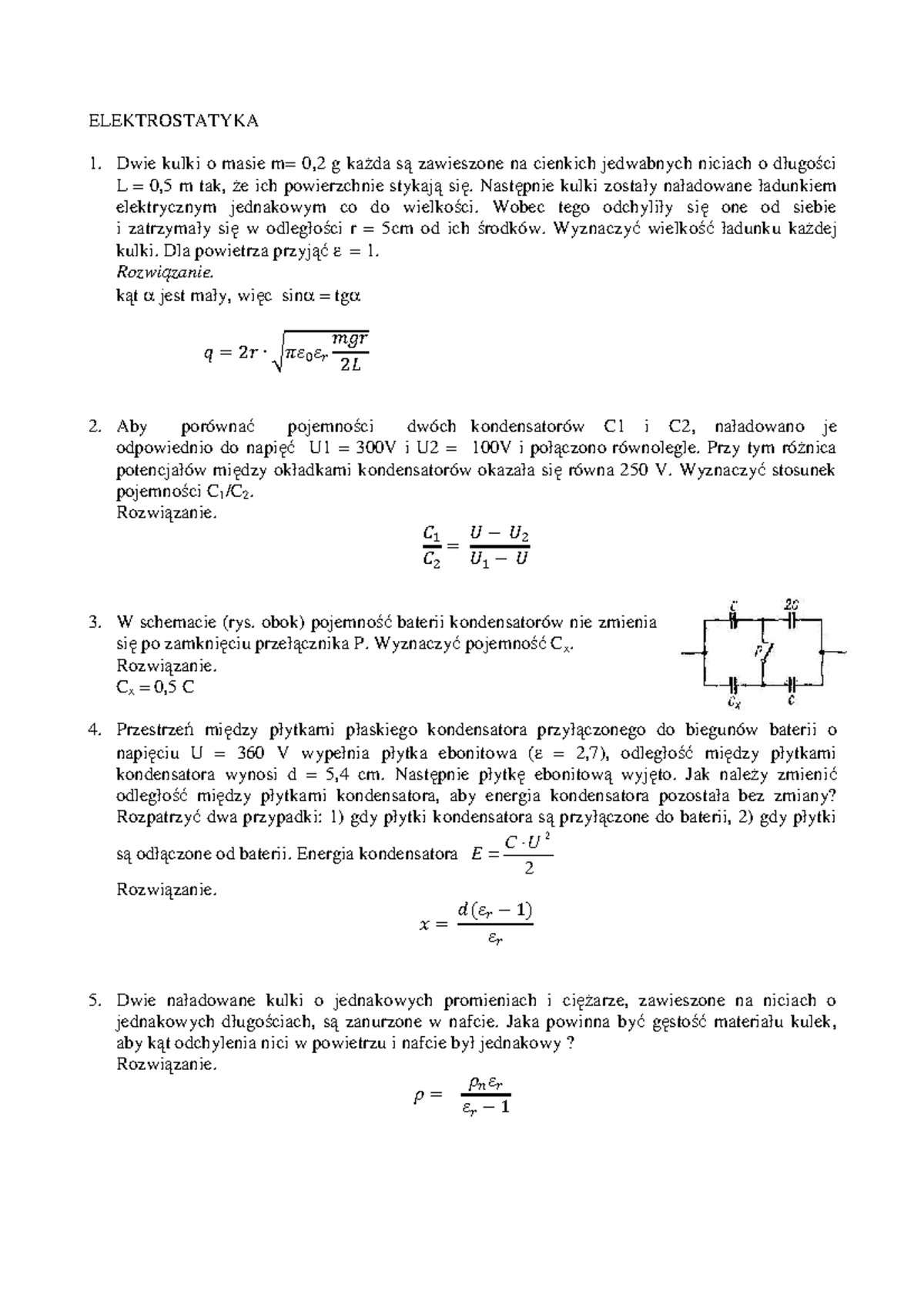 Elektrostatyka - test - ELEKTROSTATYKA Dwie kulki o masie m= 0,2 g ...