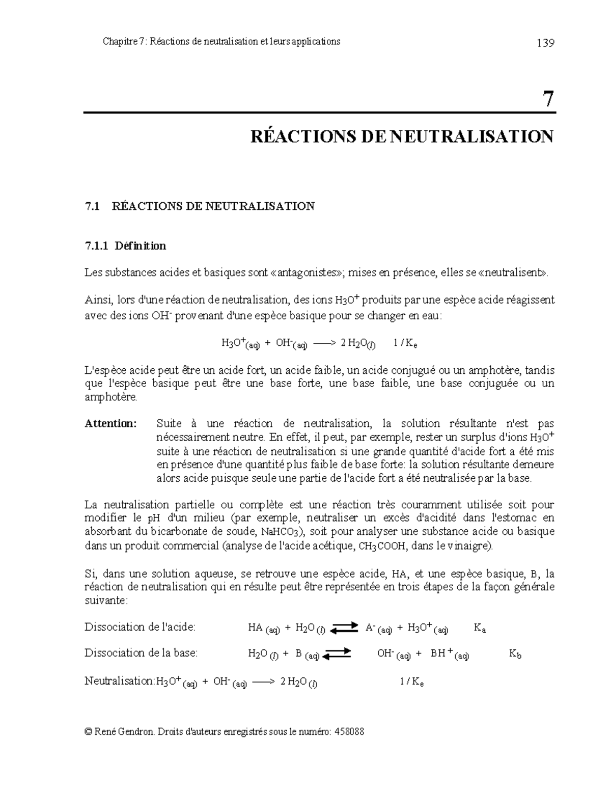 Chapitre 7 : Réactions de Neutralisation en Chimie Partielle - Studocu