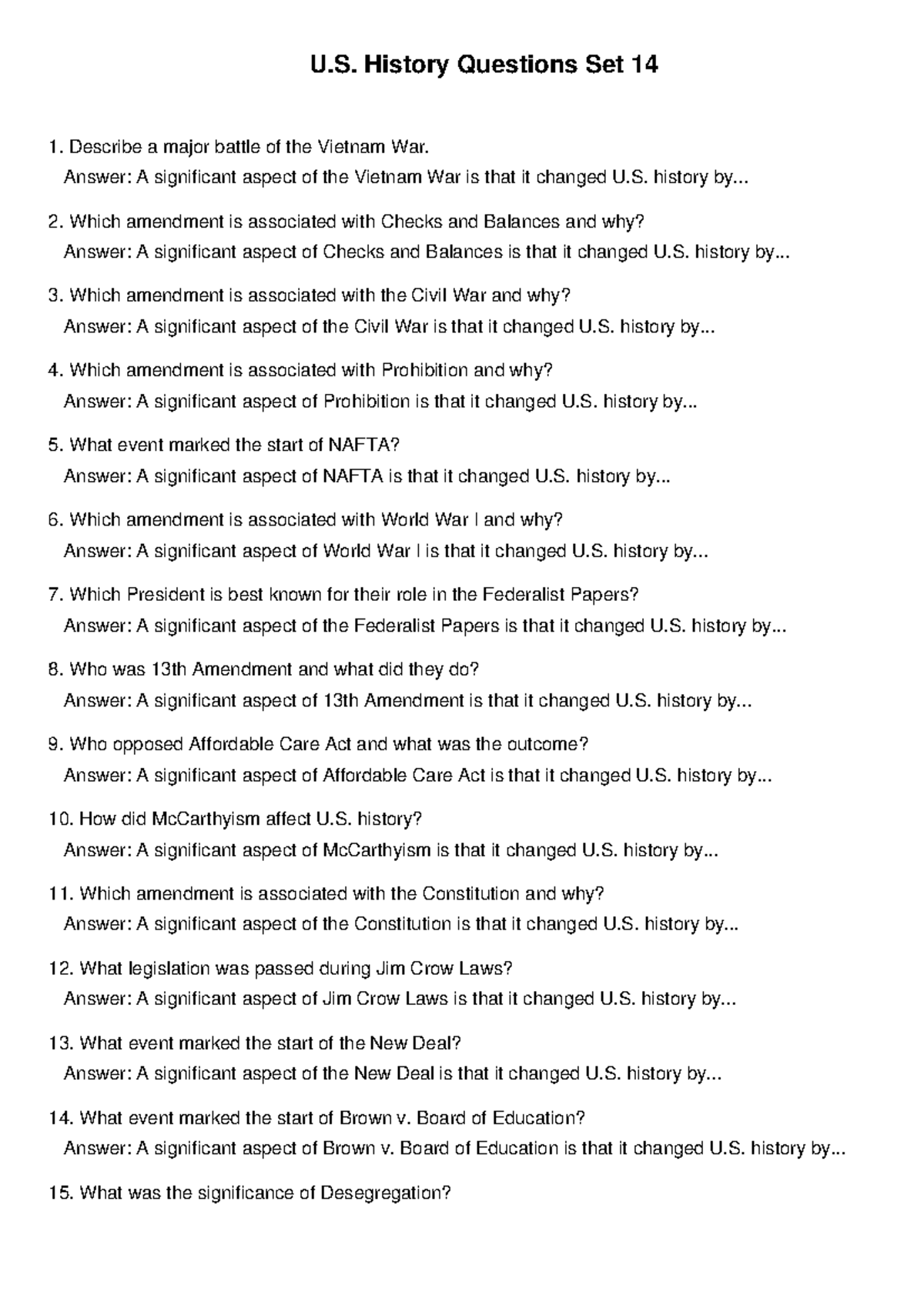 U.S. History Questions Set 14: Key Events and Amendments Explained ...