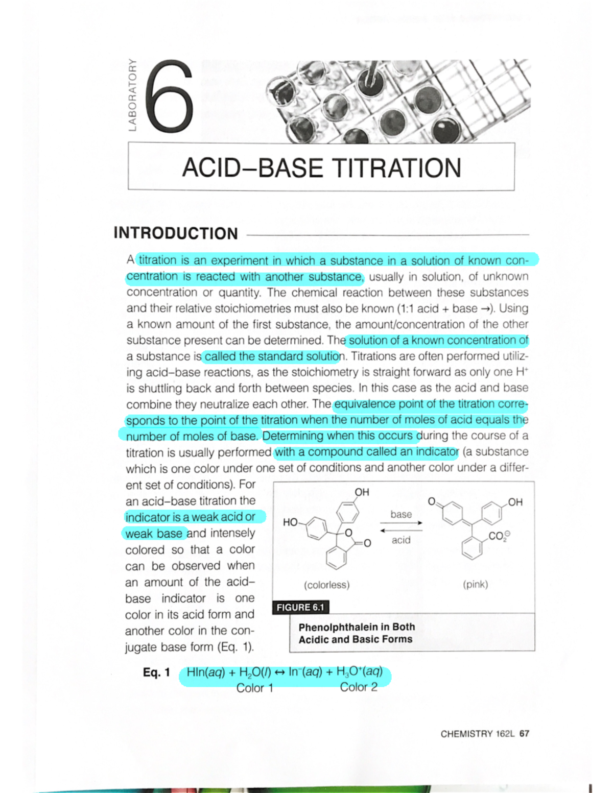 Lab 6 Chem 162 - Acid-Base Titration Procedures and Calculations - Studocu
