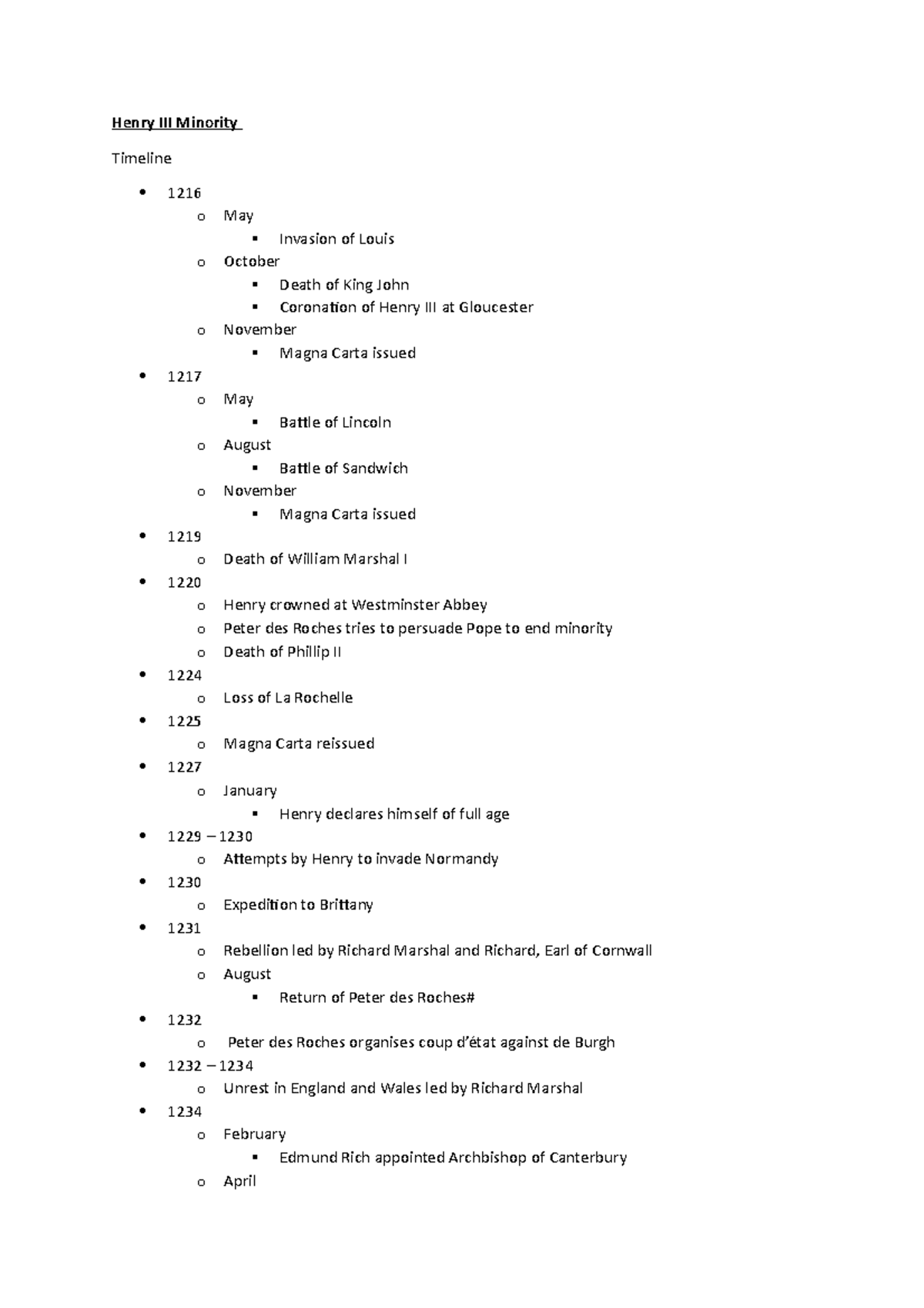 Henry III: Timeline of His Minority and Rule (1216-1263) - Studocu