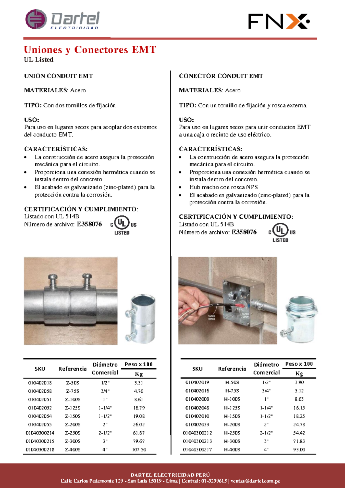 Uniones y Conectores EMT UL Listed FNX® - Detalles y Especificaciones ...