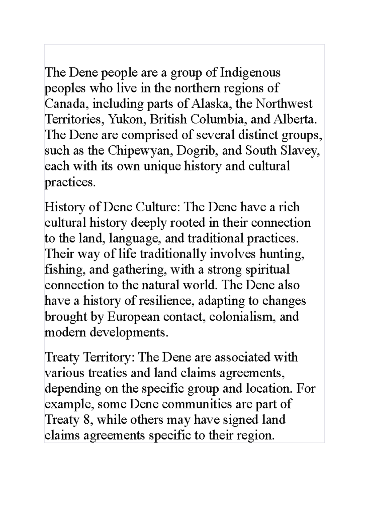 Dene Tribe PMAL 201: Assignment on Culture and Economic Development ...