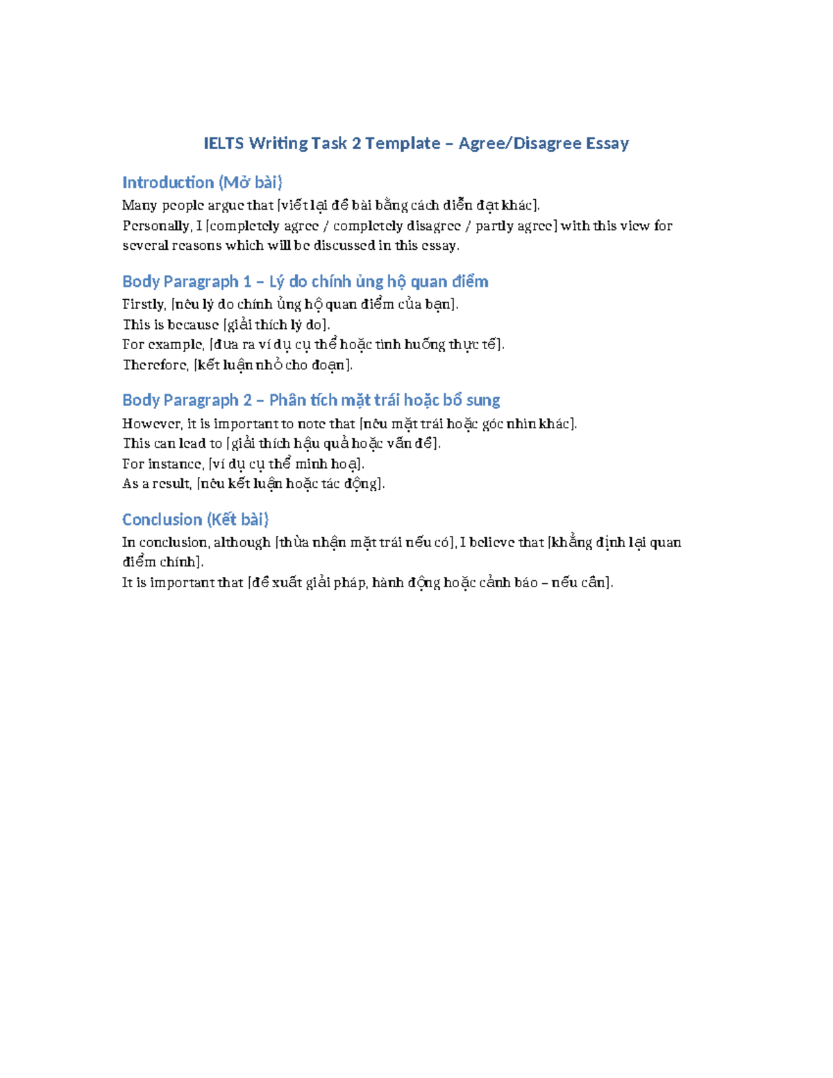 IELTS Writing Task 2 Template: Agree/Disagree Essay Structure - Studocu