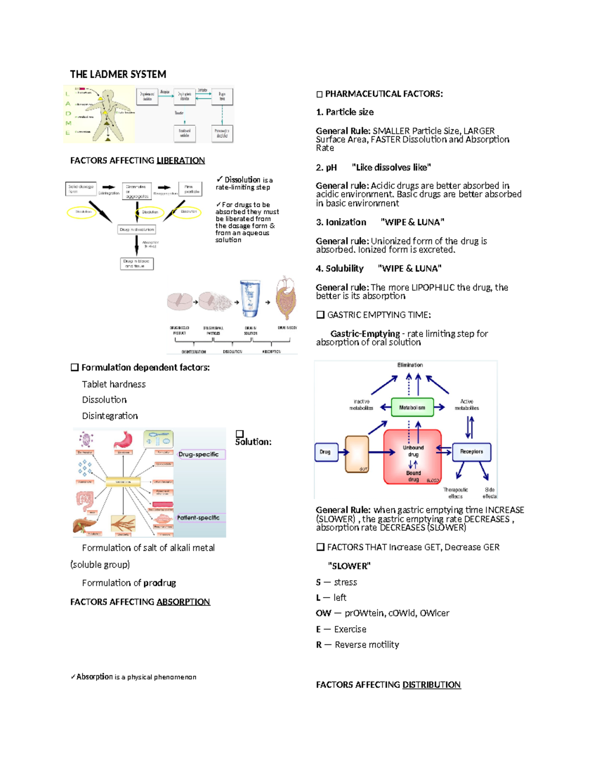 LADMER SYSTEM - Pharmacokinetics Factors Affecting Drug Dynamics - Studocu