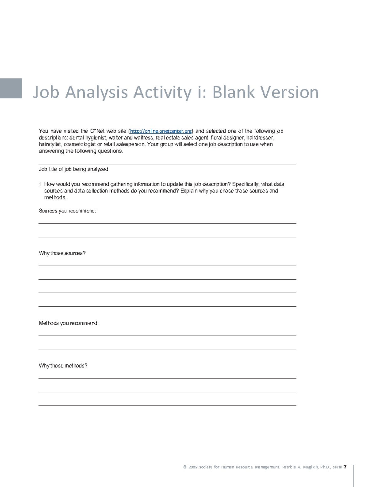 Job-Analysis-Exercise - Job Analysis Activity i: Blank Version You have ...