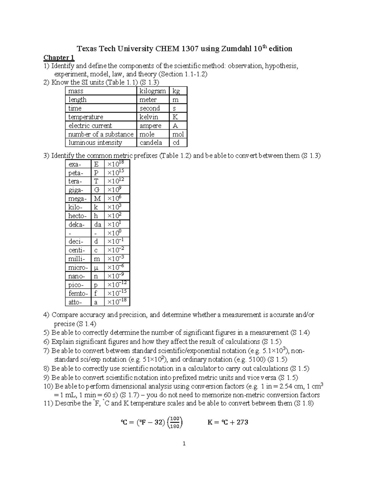 Final Exam Study Guide for CHEM 1307: Key Concepts & Formulas - Studocu