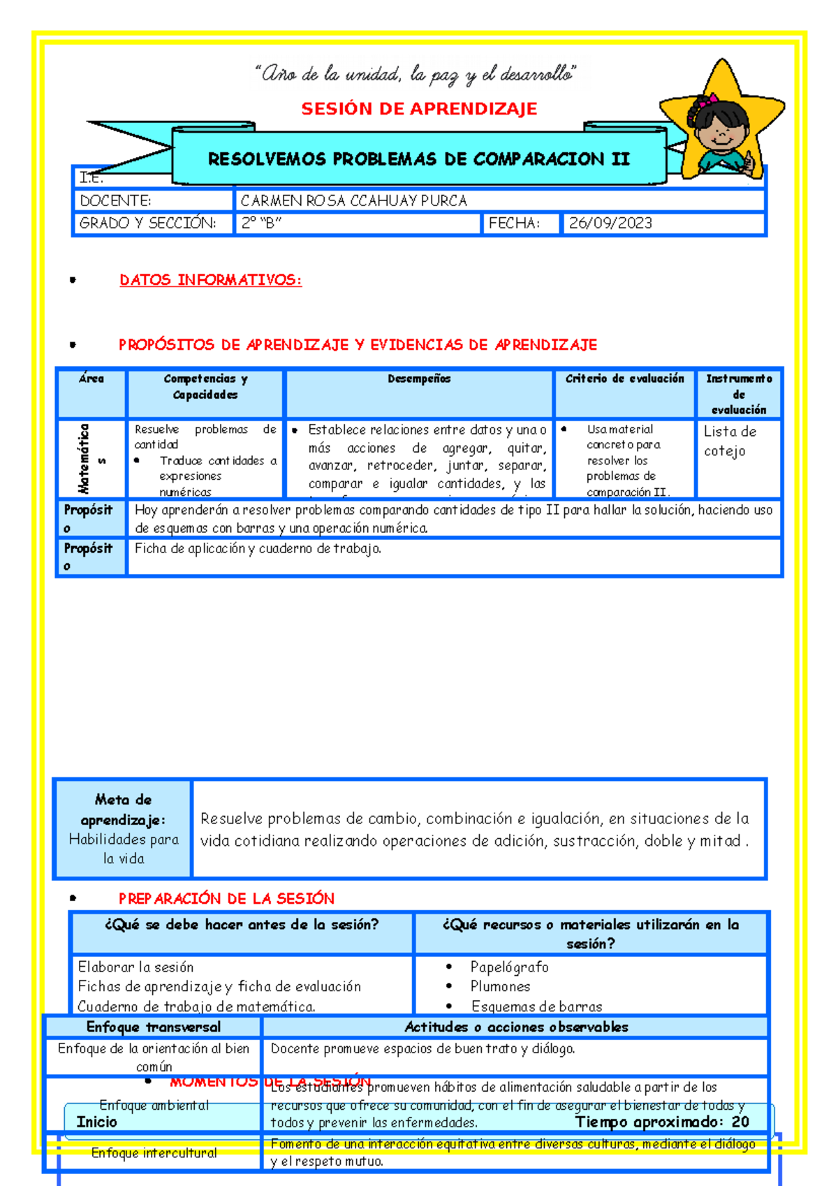 2DO S - Resolución de Problemas de Comparación II en Matemática - Studocu