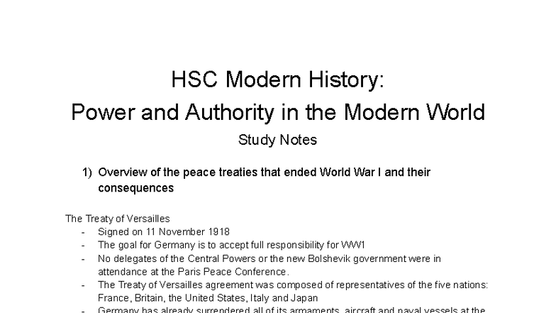 HSC Modern History: Power & Authority in the Modern World Study Notes ...