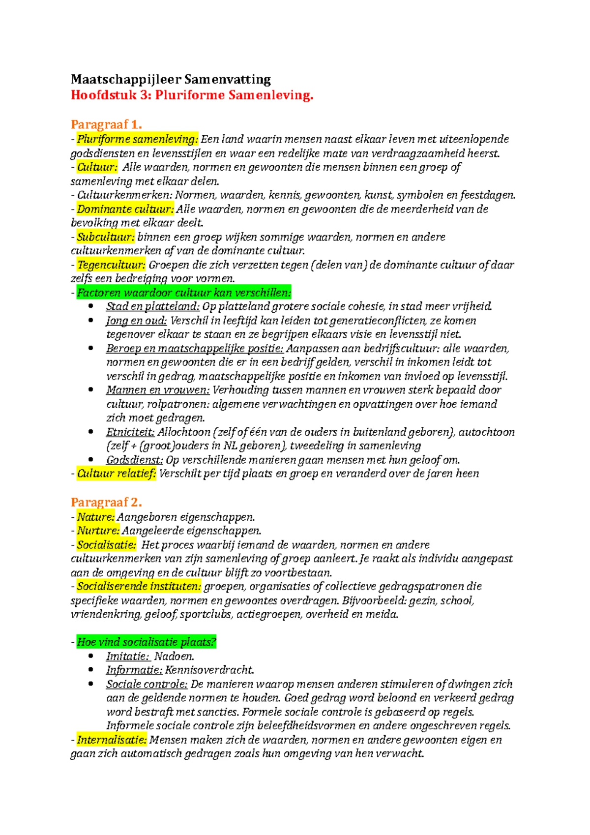 Maatschappijleer Hoofdstuk 4 - Samenvatting Pluriforme Samenleving - Studeersnel