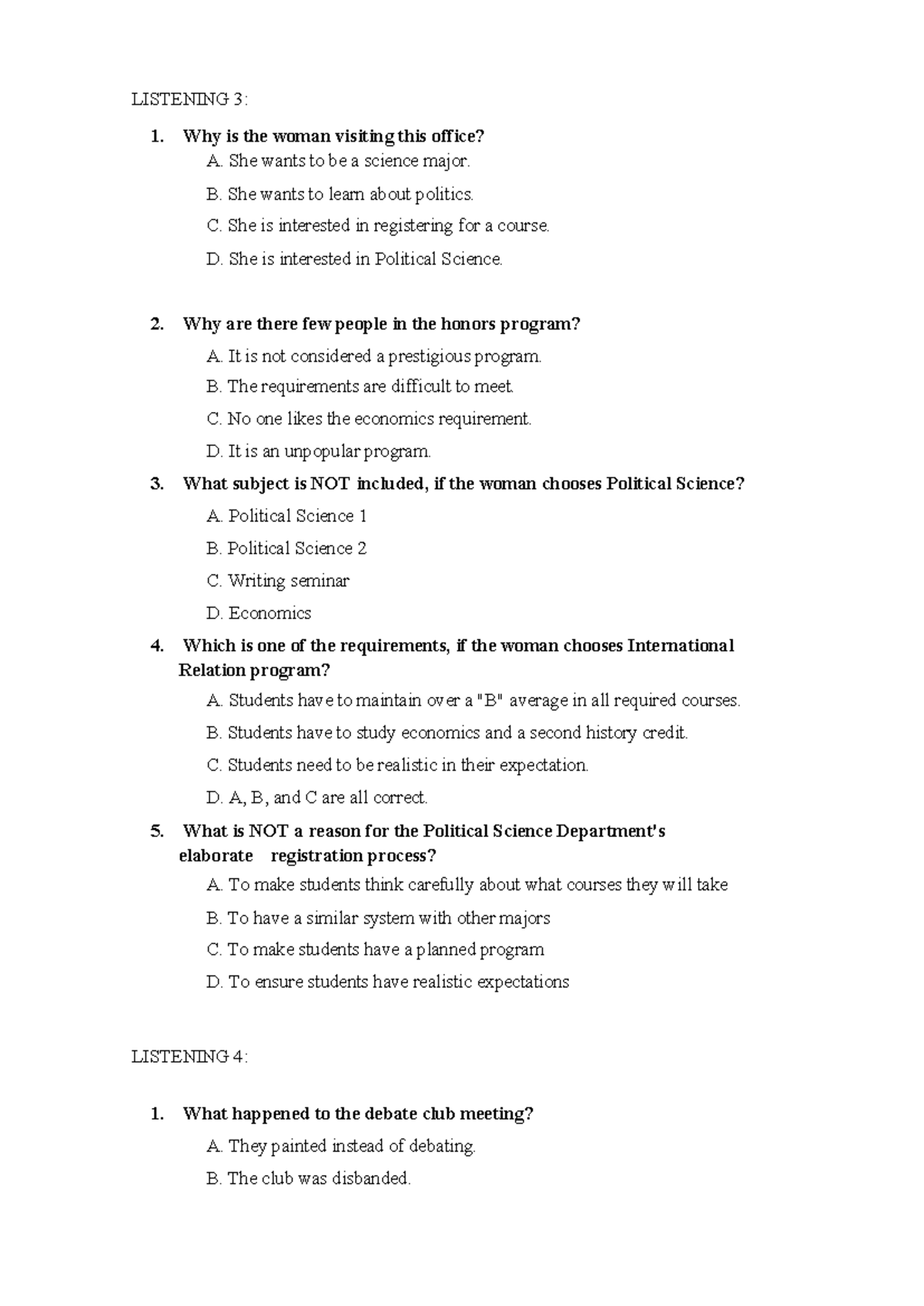Listening 3+4 - Practice Exercises and Study Guide - Studocu