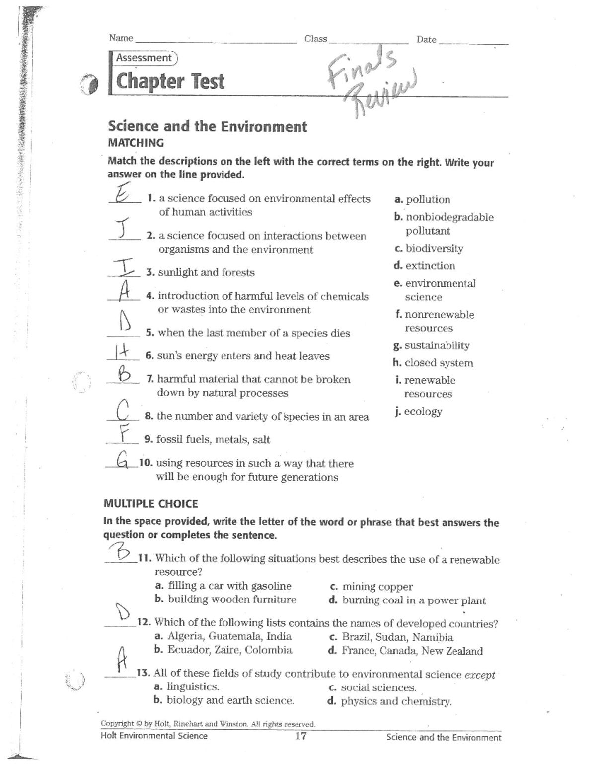 Final Exam Review: Science and the Environment (Holt) - Studocu