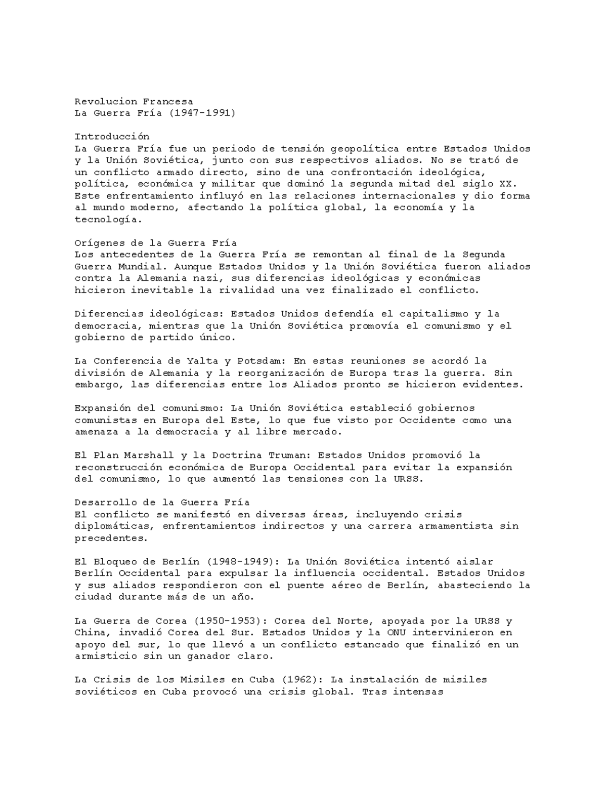 Guerra-fria - apuntes - Revolucion Francesa La Guerra Fría (1947-1991 ...