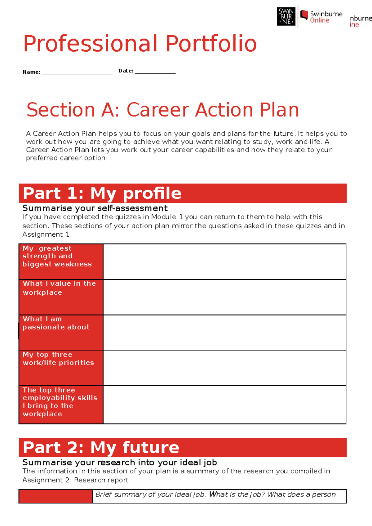 CAR10001 Professional Portfolio - Professional Portfolio Date ...