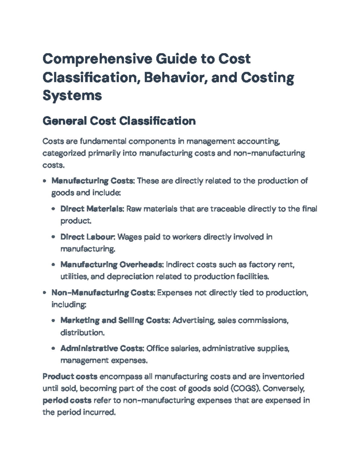 Comprehensive Guide to Cost Classification & Behavior in ACC 101 - Studocu