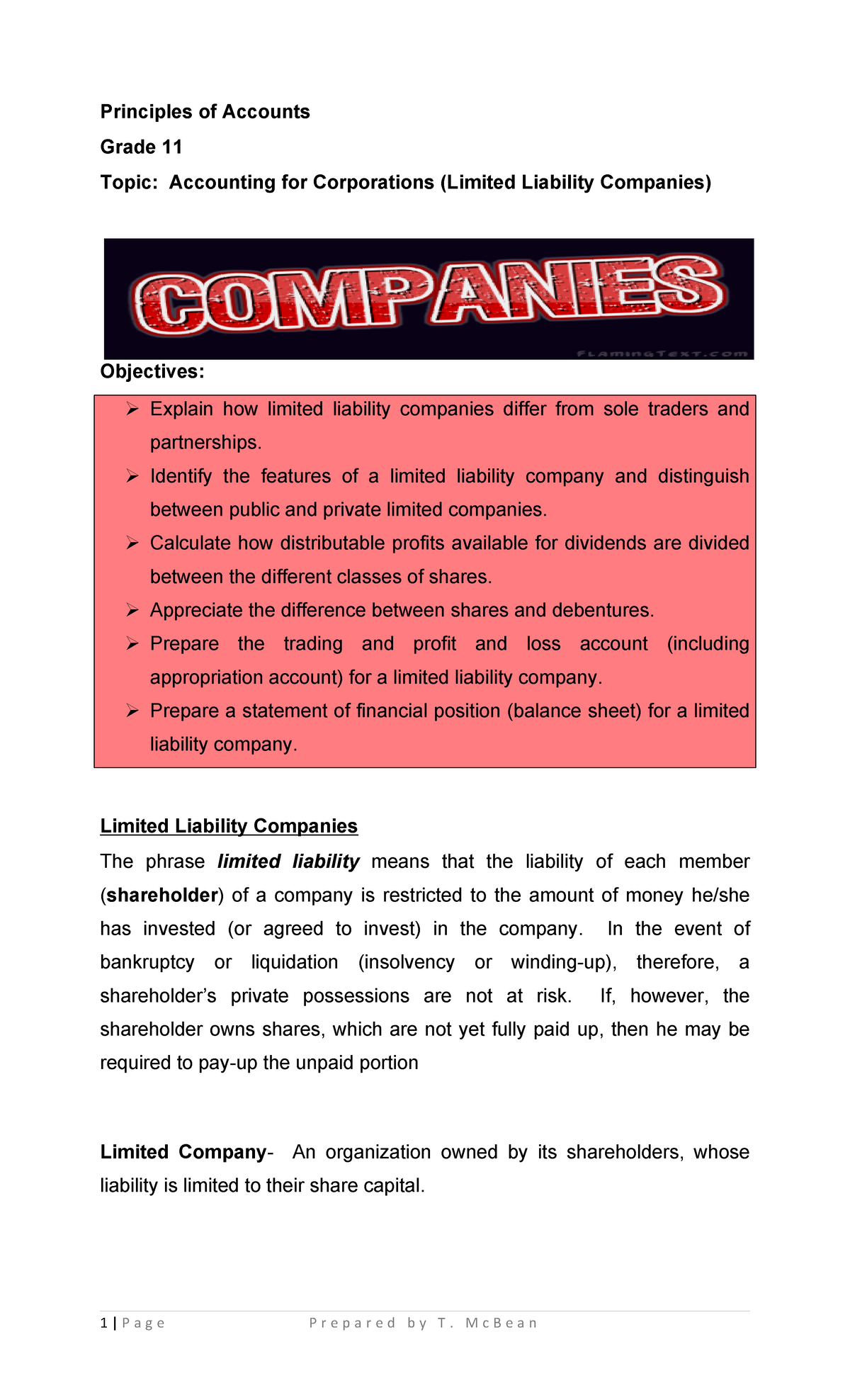 Accounting for Corporations: Grade 11 Principles of Accounts Handout ...