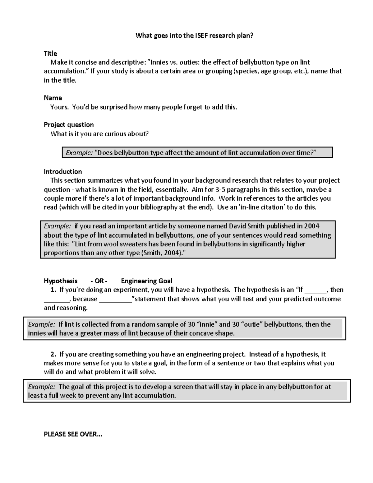 What goes into research plan - What goes into the ISEF research plan ...